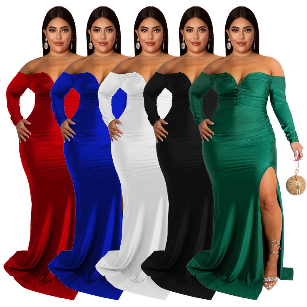 Sexy solid v-neck split dress