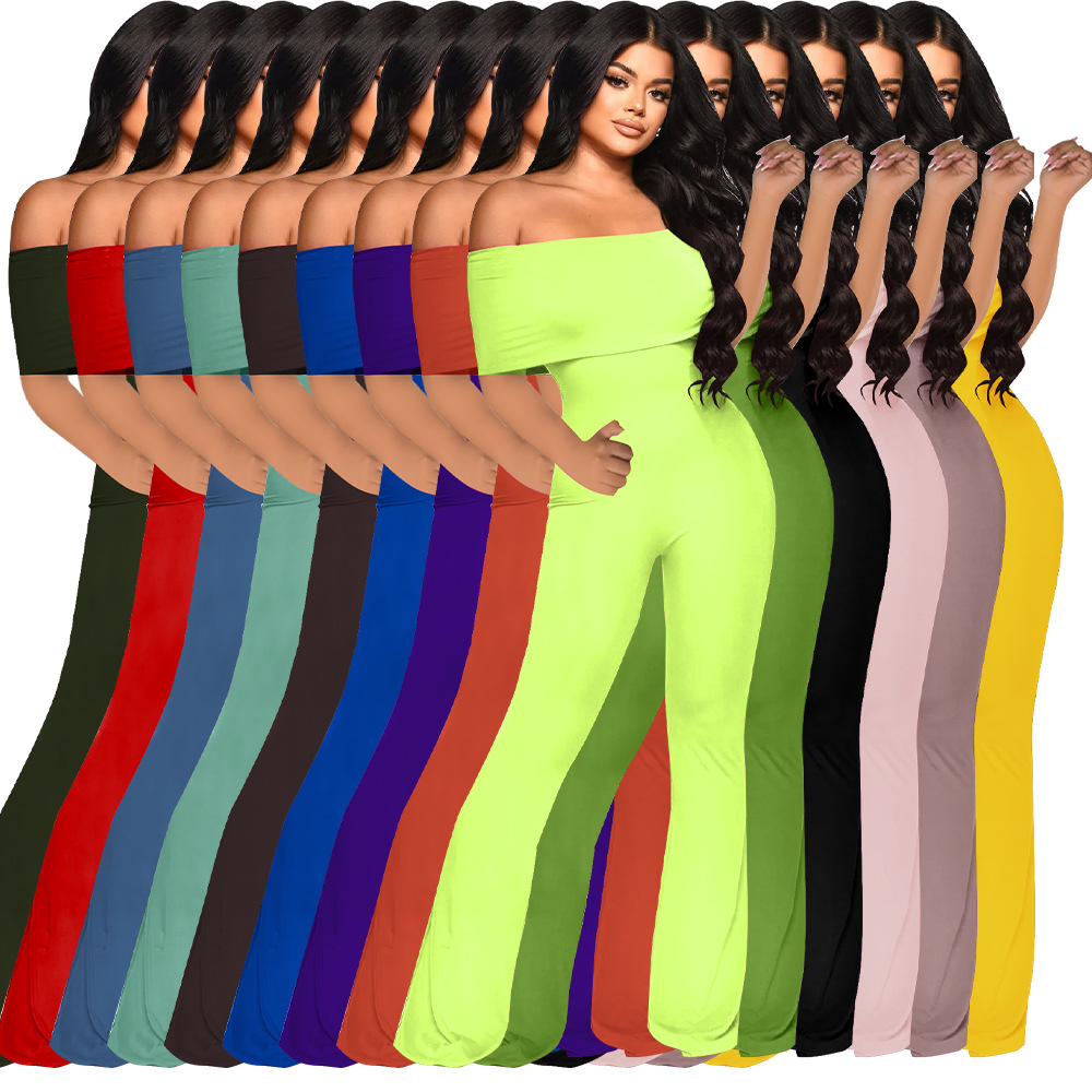 Off shoulder flip collar jumpsuit