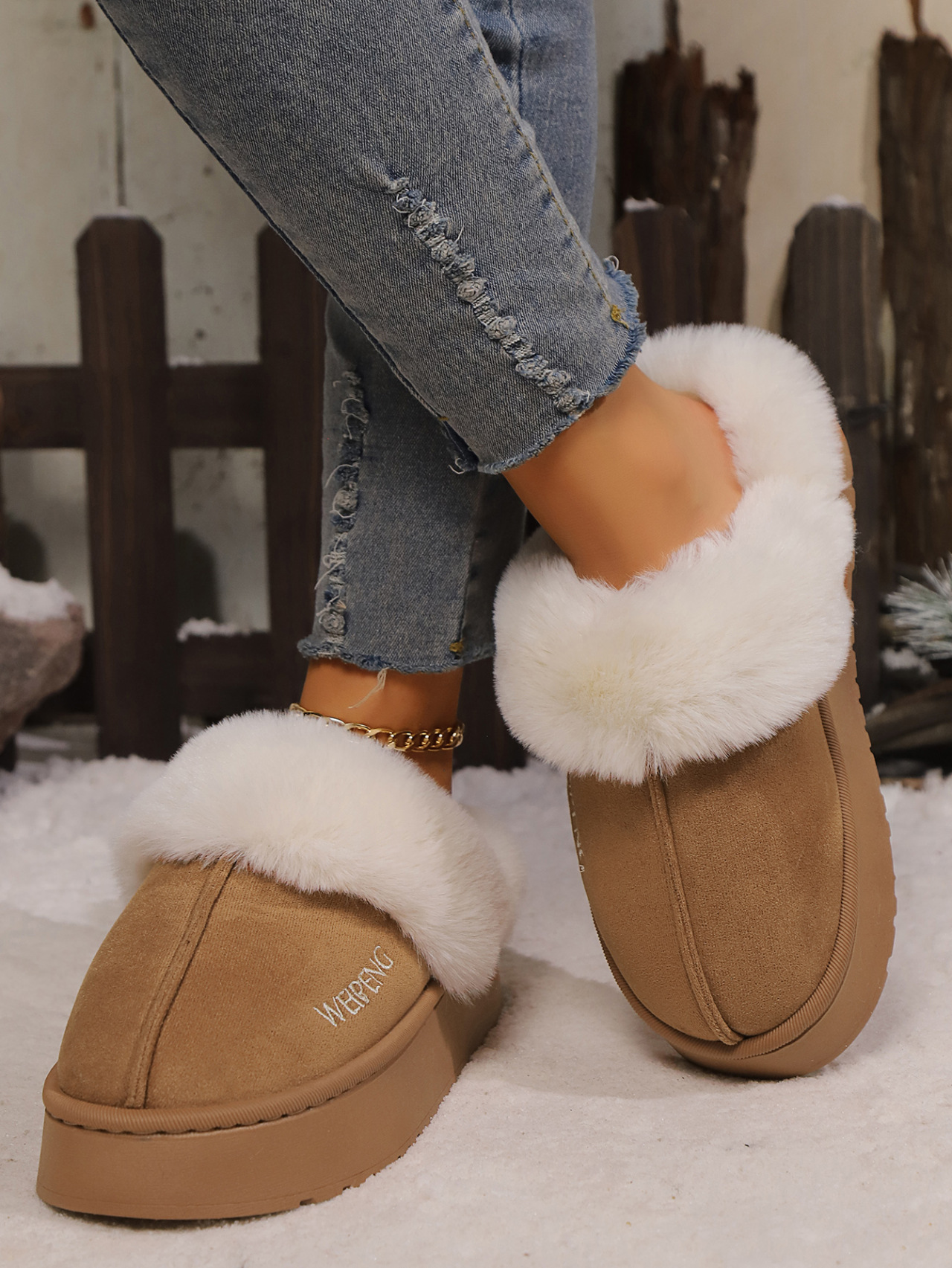 Thick furry warm slippers