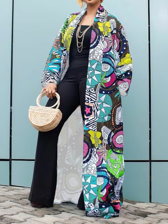 Plus size printed long coat